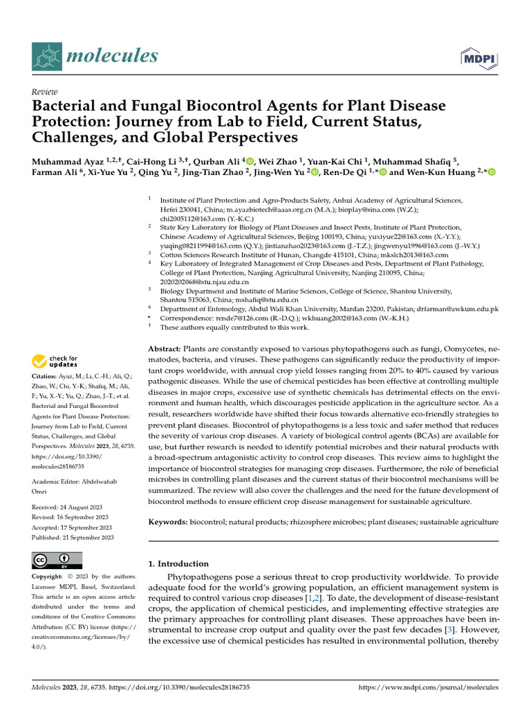 Bacterial and Fungal Biocontrol Agents For Plant Disease Protection | PDF | Fungus | Science ...
