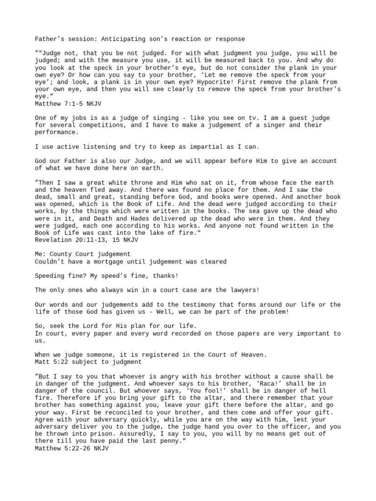 Father's Session. Anticipating Son's Reaction or Response | PDF | Lord ...