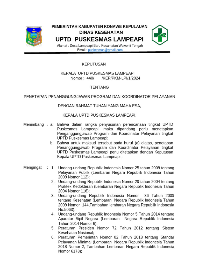 SK PJ Program Dan Koordinator Pelayanan | PDF