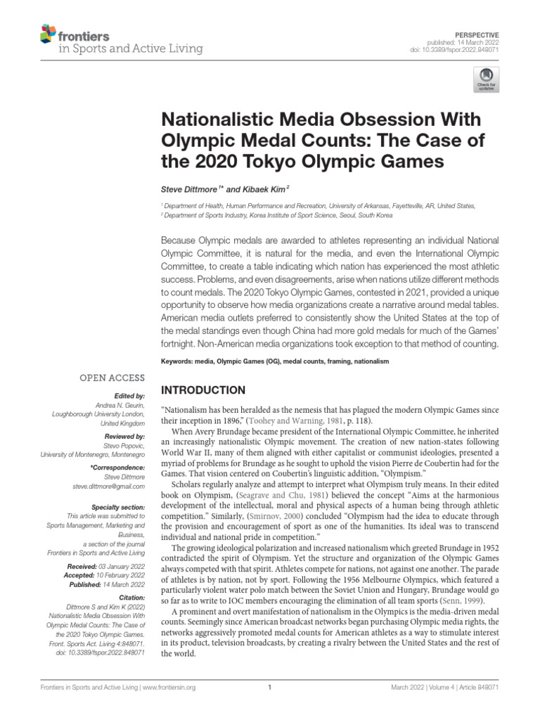 Nationalistic Media Obsession With Olympic Medal Counts: The Case of The 2020 Tokyo Olympic ...