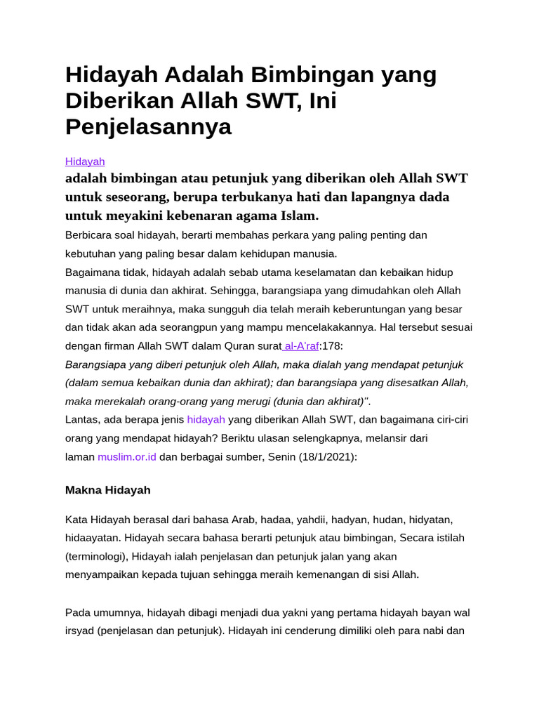 Hidayah Adalah Bimbingan Yang Diberikan Allah SWT | PDF | Pengembangan Diri