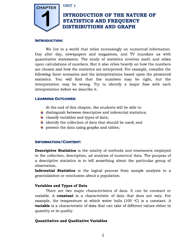 1 Introduction of The Nature of Statistics and Frequency Distributions ...