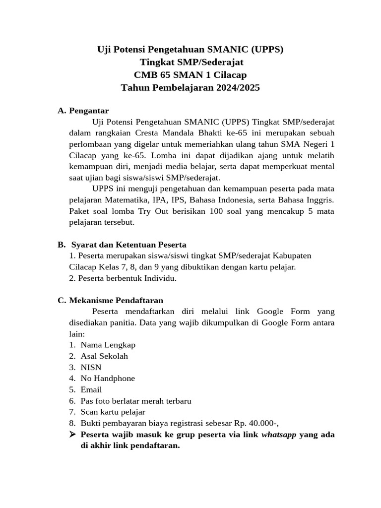 Juknis Guidebook Upps Cmb'65 | PDF