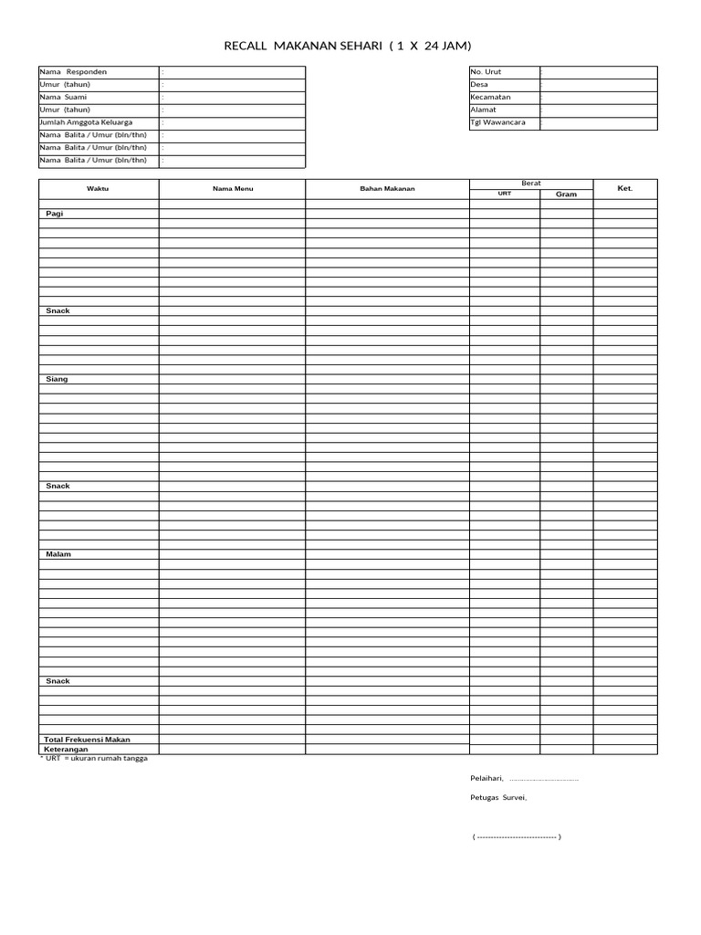 Form Recall Makanan Sehari | PDF | Cooking, Food & Wine | Science ...