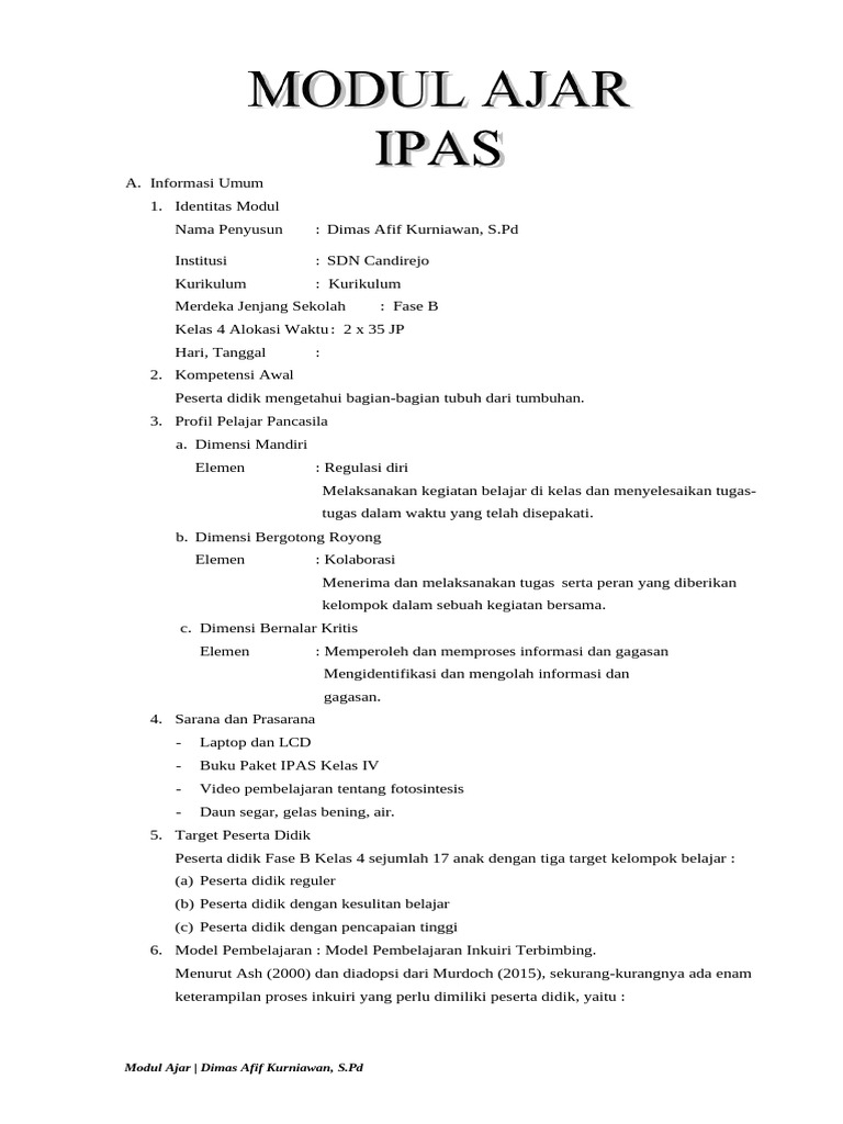 Modul Ajar Ipas diferensiasi | PDF
