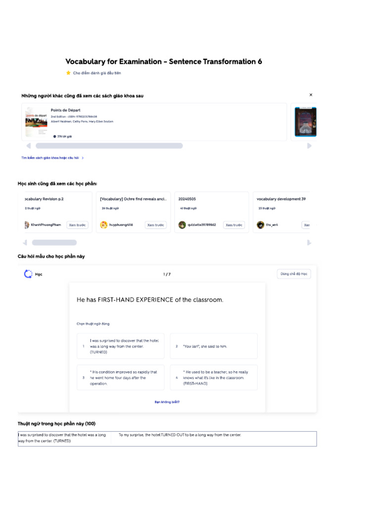 Vocabulary For Examination Sentence Transformation 6 Flash Cards | PDF