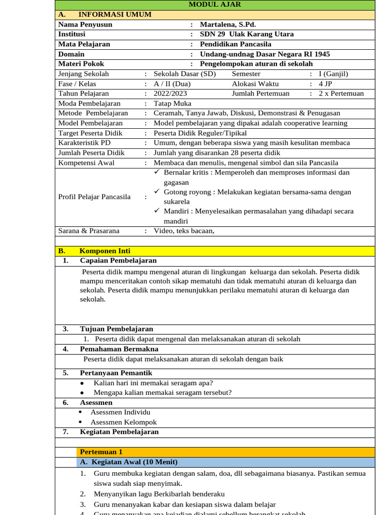 Modul Ajar PKN Kelas 2 Uud | PDF Modul Ajar PKN Kelas 2 Uud | PDF