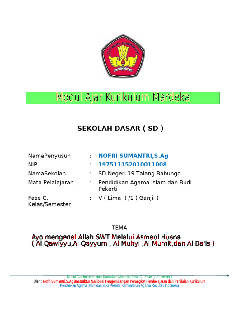 MODUL AJAR KELAS 5 Cara Mengenal Allah Al Qawiyyu, Al Qayyum, Al Muhyi, Al Mumit Dan Al Ba'is | PDF