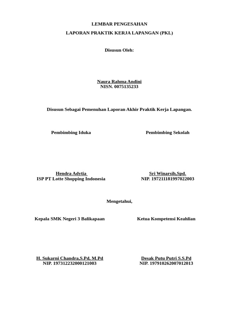 Lembar Pengesahan Nauraa | PDF