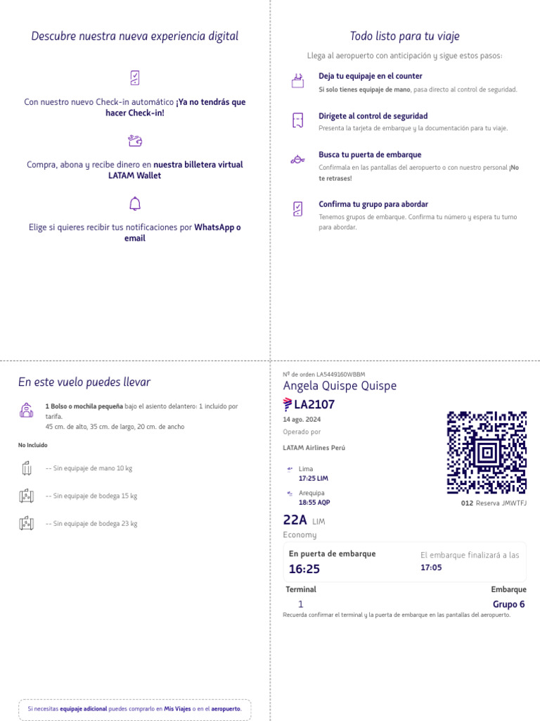 ANGELA QUISPE Q Tarjeta de Embarque - LATAM Airlines | PDF