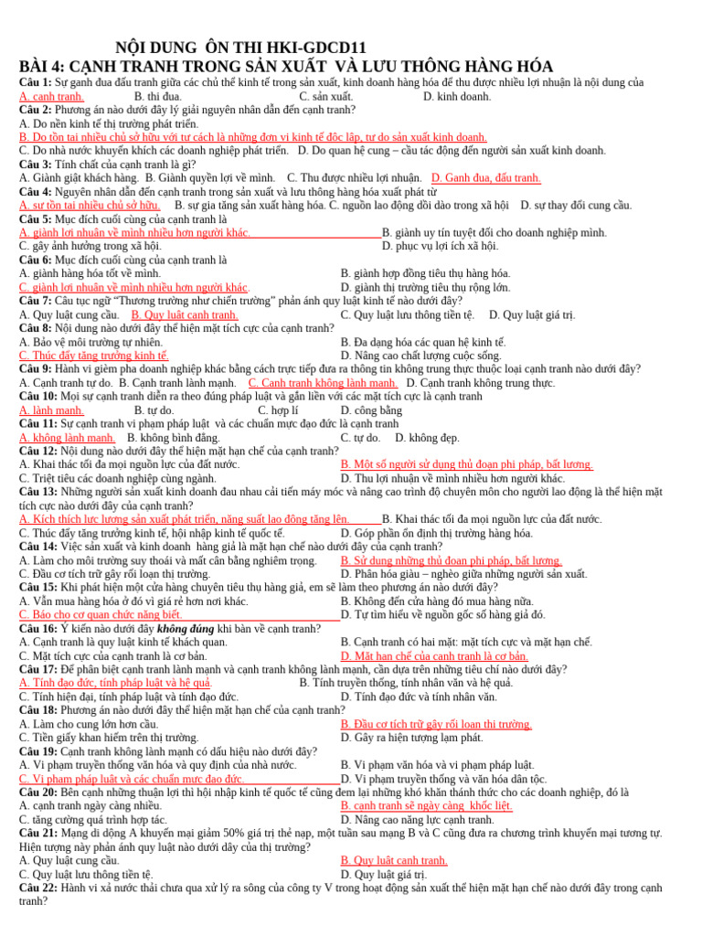 N I Dung Ôn Hki - GDCD 11 | PDF