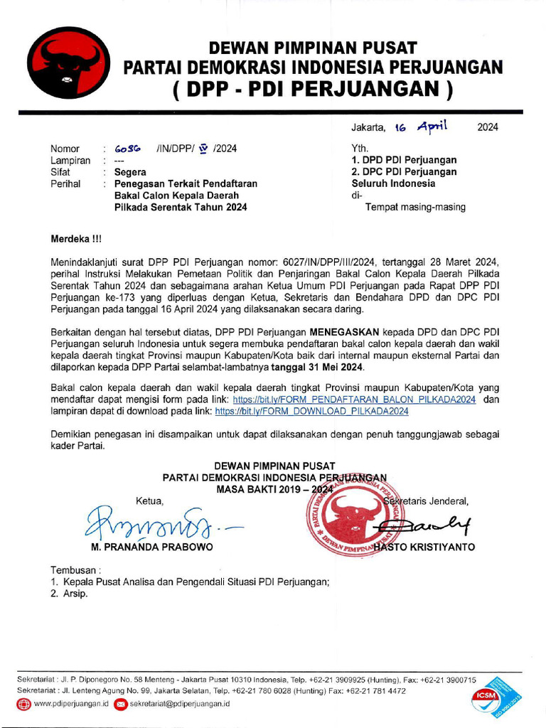 Surat Internal No. 6036 - Penegasan Terkait Pendaftaran Bakal Calon ... Surat Internal No. 6036 - Penegasan Terkait Pendaftaran Bakal Calon ...