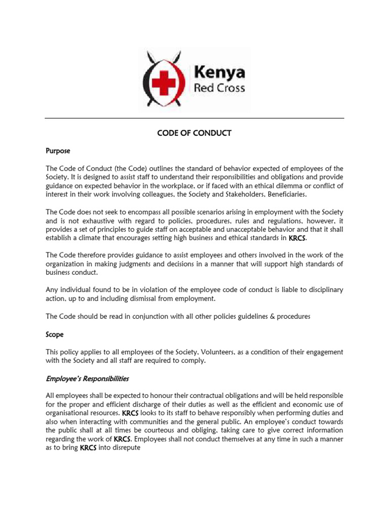 Code - of .Conduct - KRCS - Policy.Documents | PDF | Employment ...