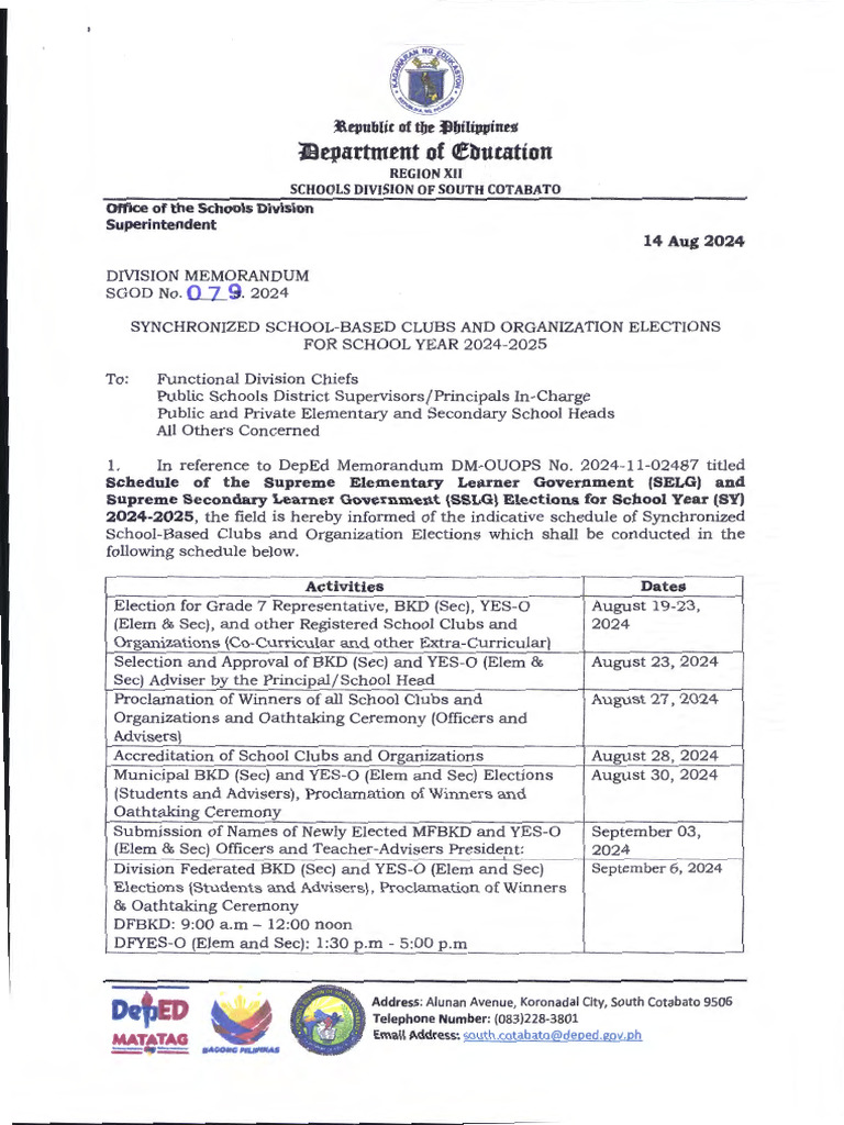 DM SGOD No. 079 S. 2024 SYNCHRONIZED SCHOOL BASED CLUBS AND ...