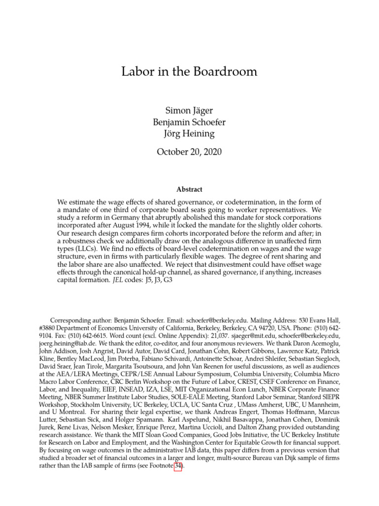 Labor in The Boardroom QJE | PDF