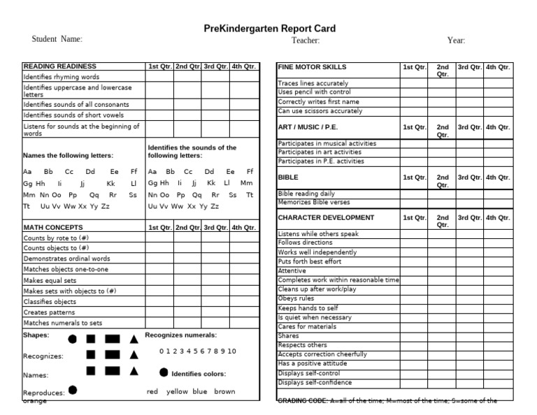 Main - Pre Kindergarten Report Card Template | PDF