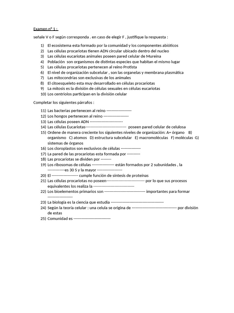 Examen N 1 V o F | PDF