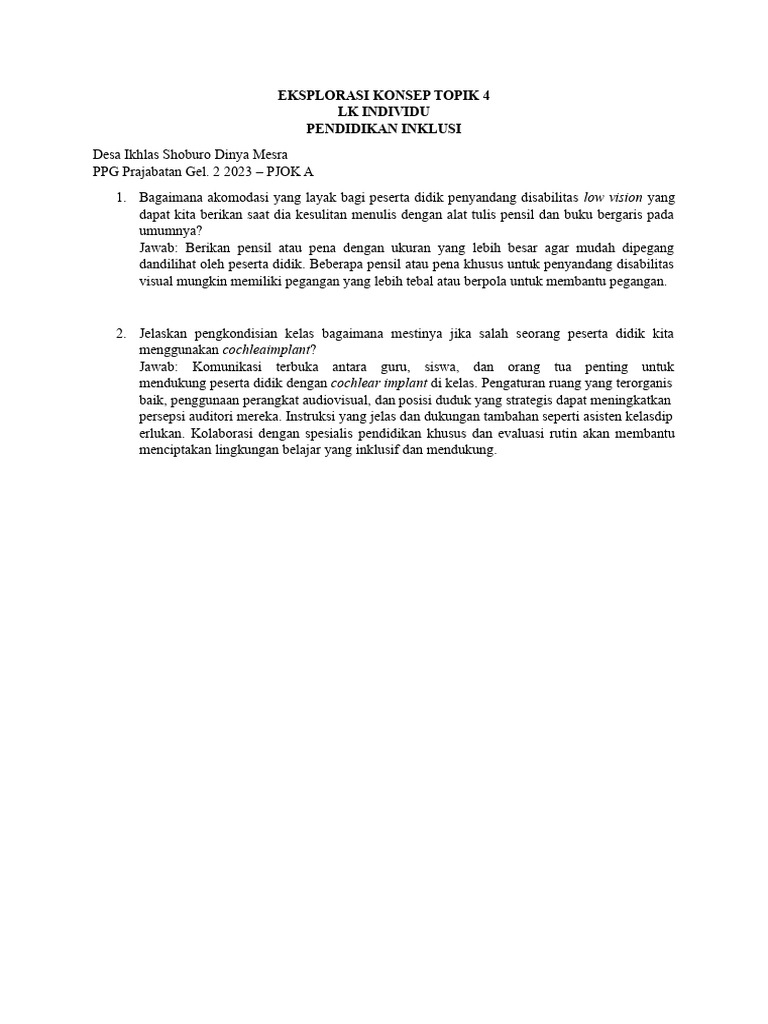 EKSPLORASI KONSEP TOPIK 4 INKLUSI (Desa) | PDF
