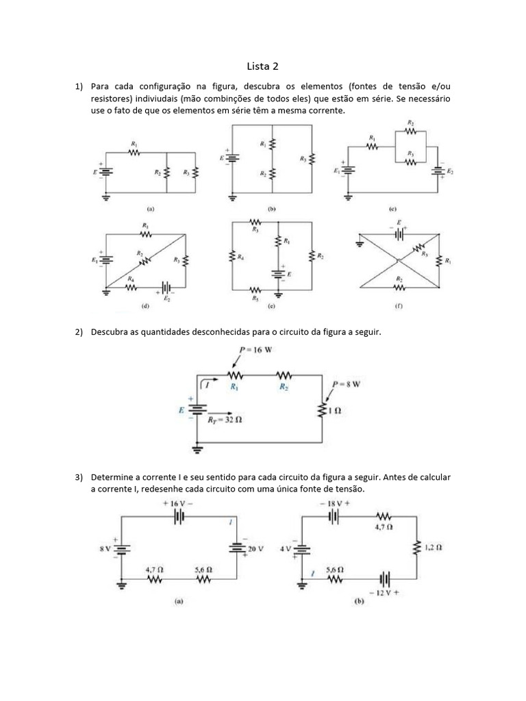 Lista de Exercícios 2 - Circuitos Elétricos | PDF