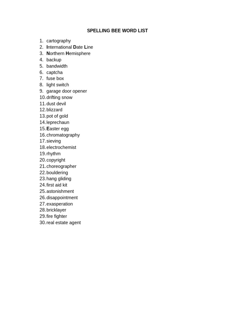 Spelling Bee Word List | PDF
