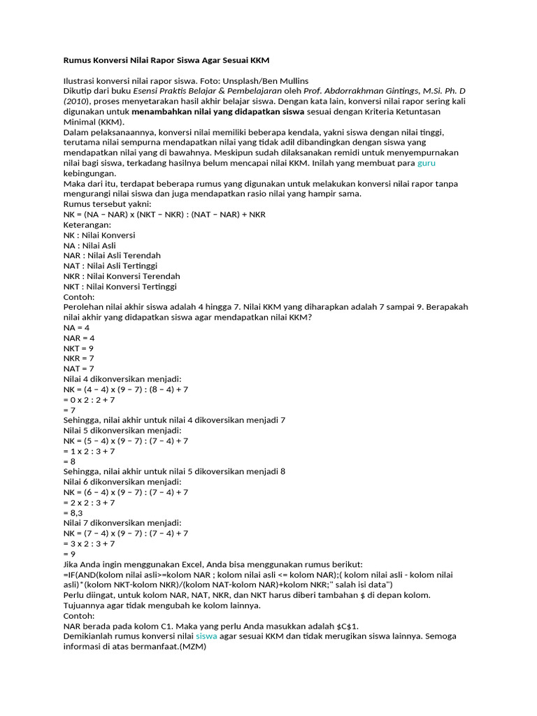 Rumus Konversi Nilai Rapor Siswa Agar Sesuai KKM | PDF