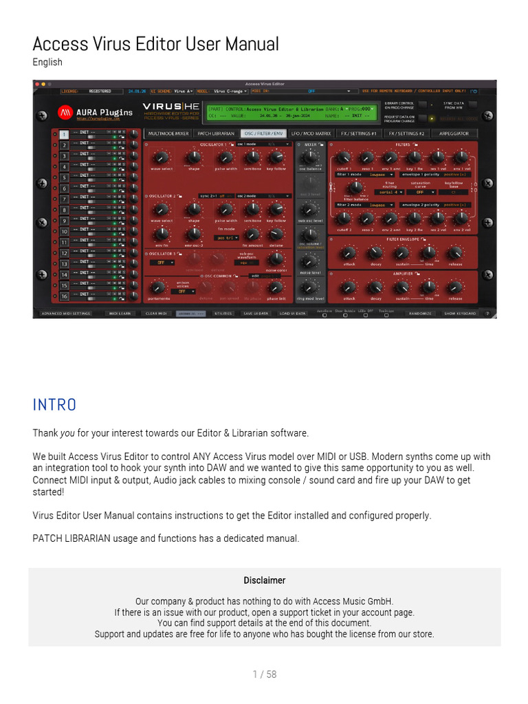 Access Virus Editor User Manual | PDF