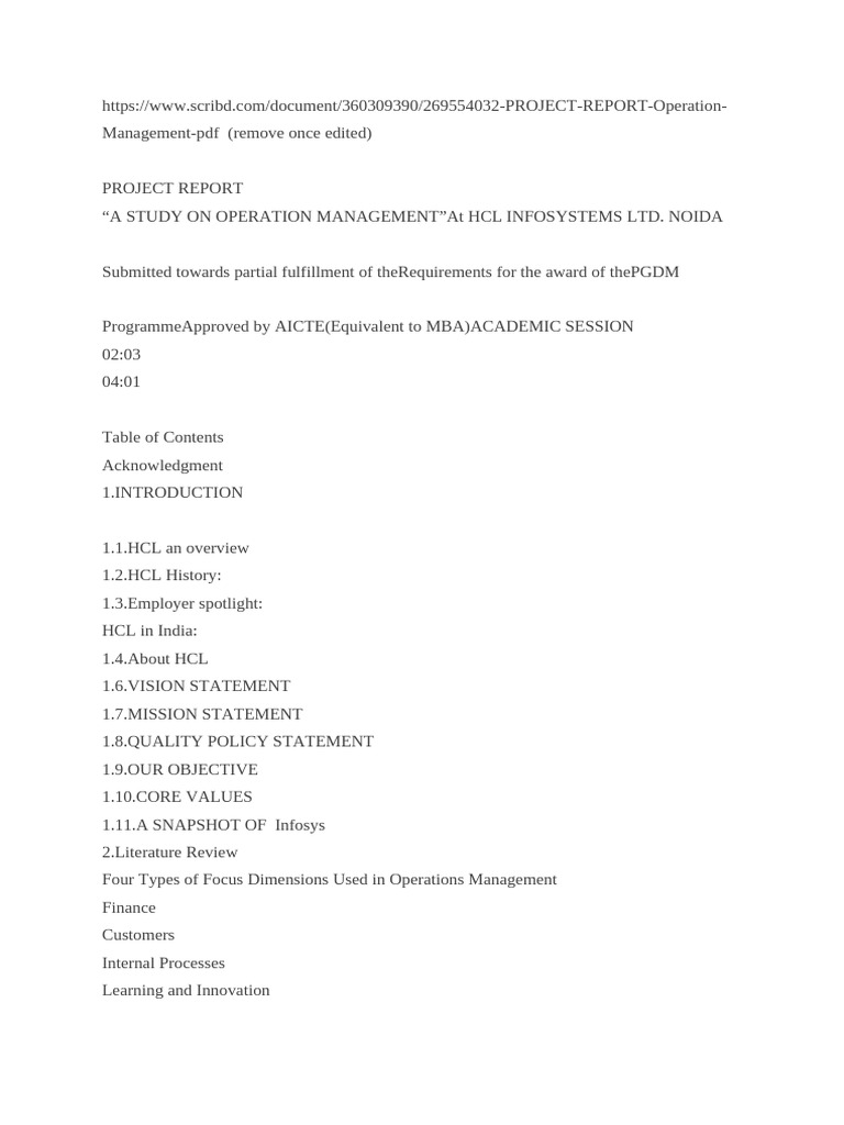 Rewrite Project On HCL - Operations | PDF