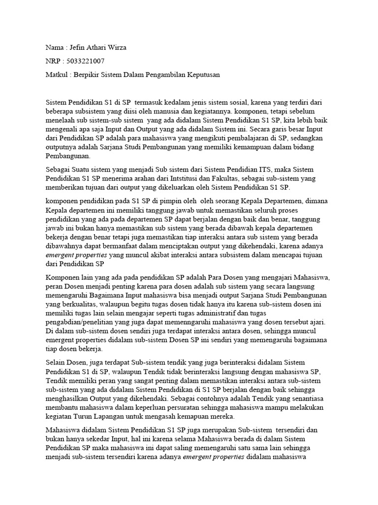 Tugas 2 - Jefin Athari Wirza - 5033221007 Berpikir Sistem Dalam Mengambil Keputusan | PDF