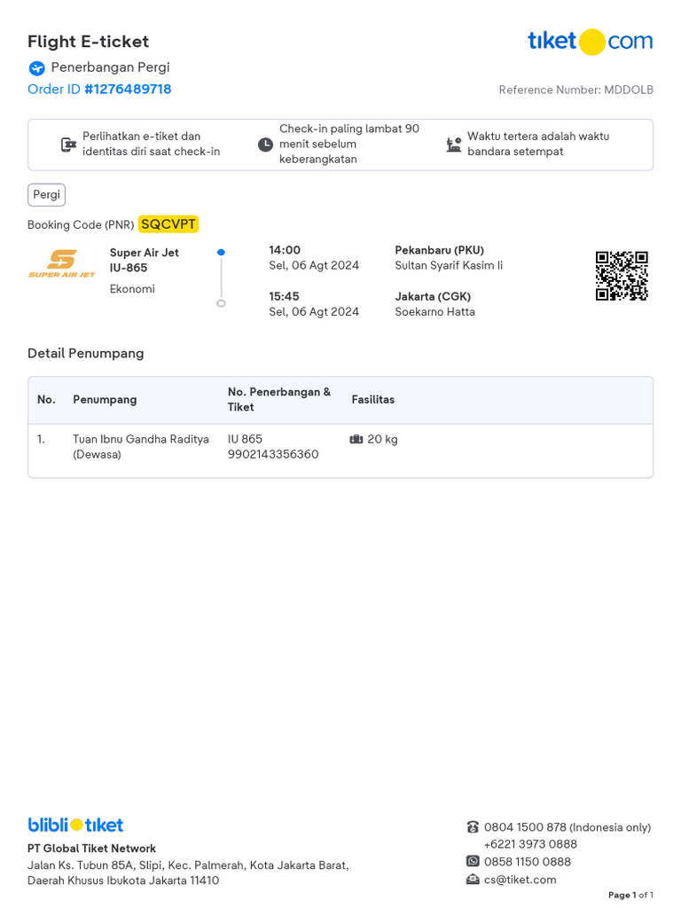 Flight E-Ticket - Order ID - 1276489718 - MDDOLB | PDF