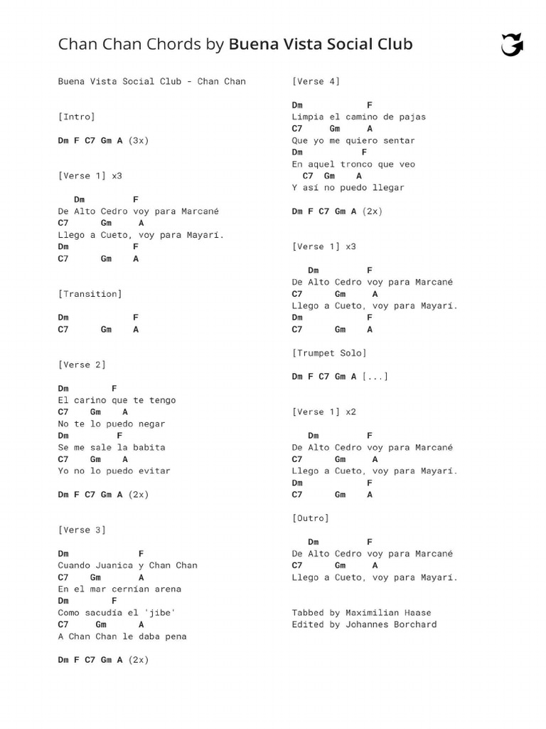 Chan Chan Chords | PDF
