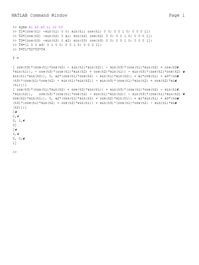 MATLAB Command Window: A1 A2 A3 t1 t2 t3 | PDF