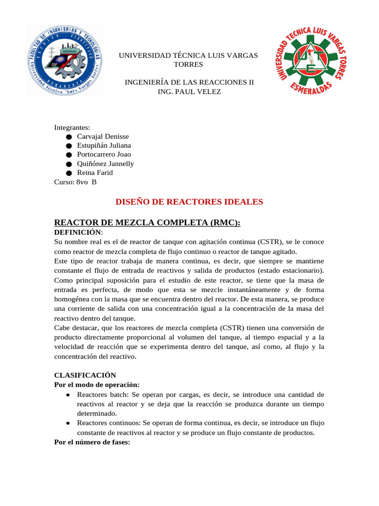 Diseño de Reactores Ideales | PDF