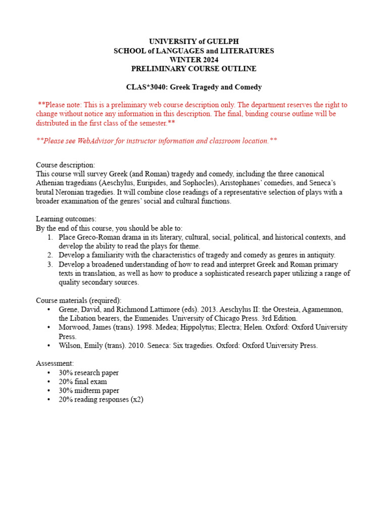 Preliminary Outline CLAS3040 | PDF