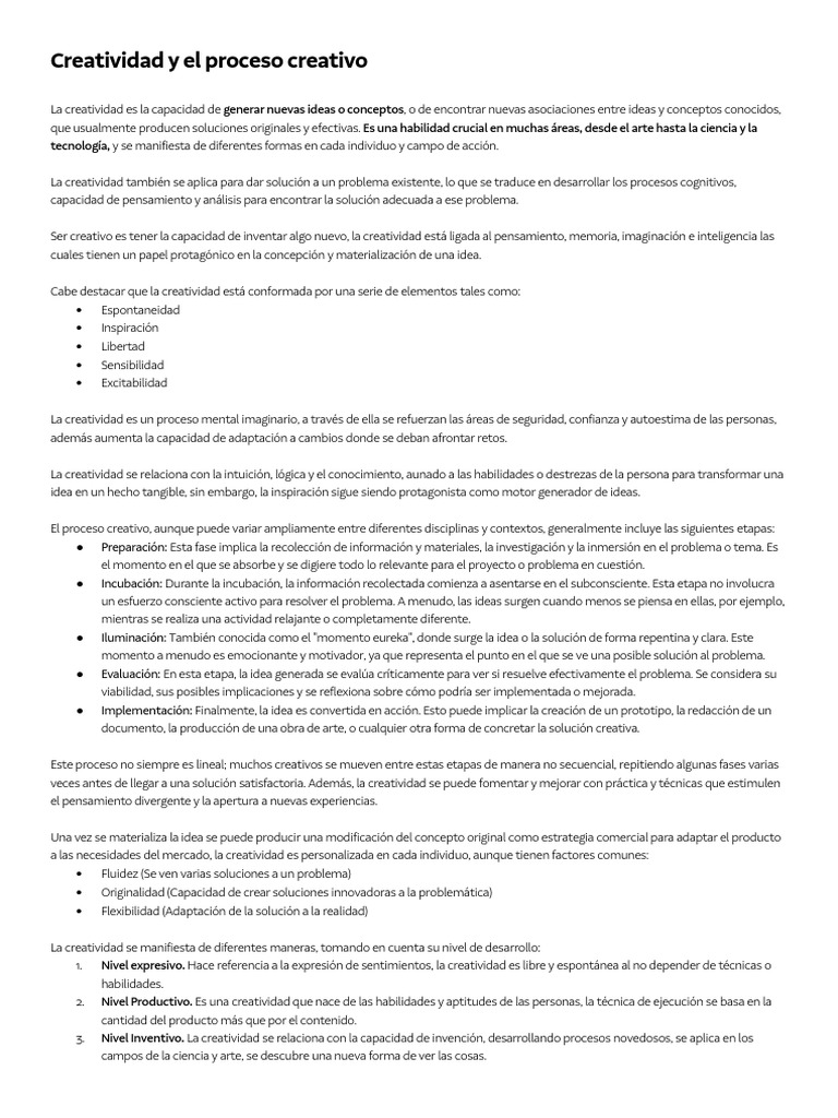 Creatividad y El Proceso Creativo | PDF