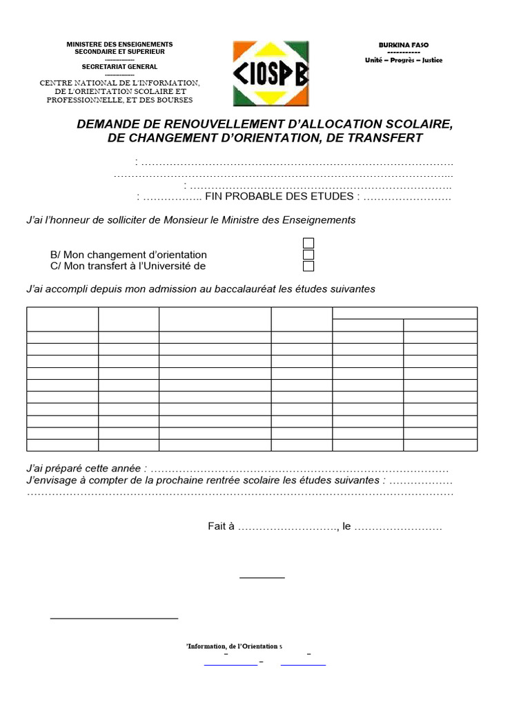 Fiche de Renouvellement de Bourse | PDF