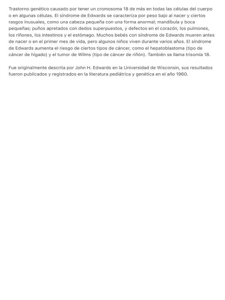 Trastorno Genético Causado Por Tener Un Cromosoma 18 de Más en Todas | PDF