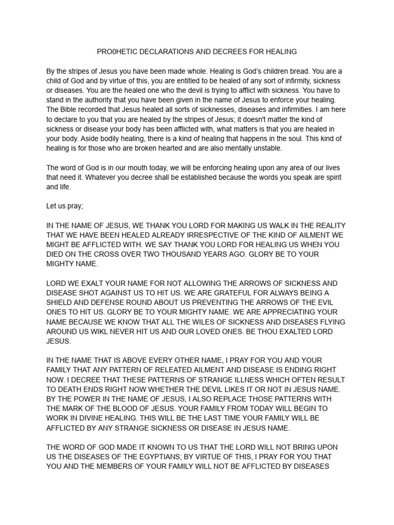 Prophetic Declarations and Decrees For Healing | PDF