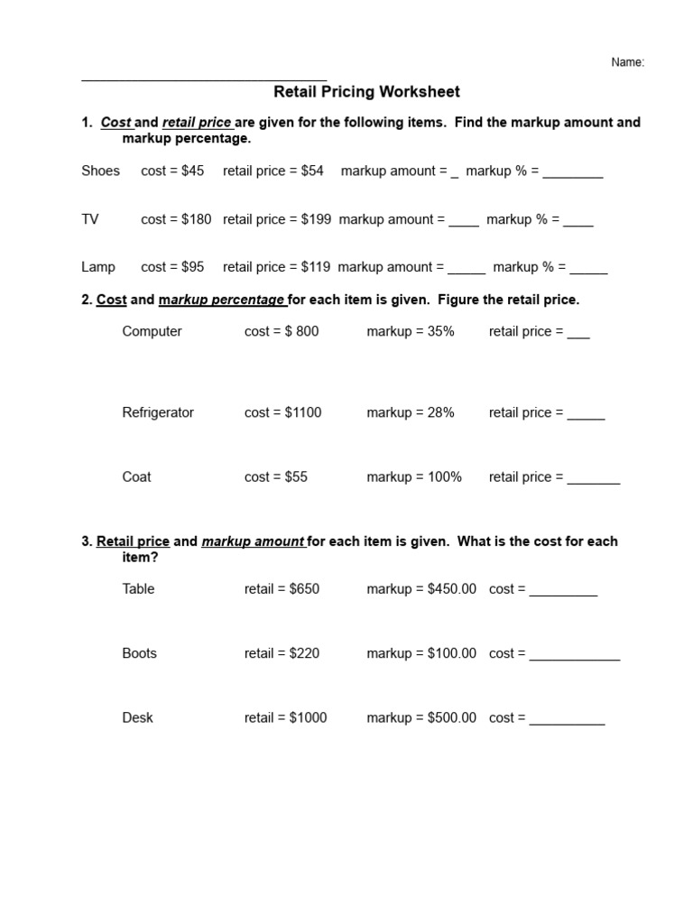 Retail Pricing Worksheet | PDF