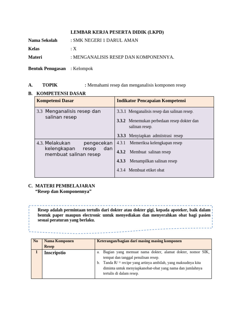 LKPD Resep 1 - PPL | PDF