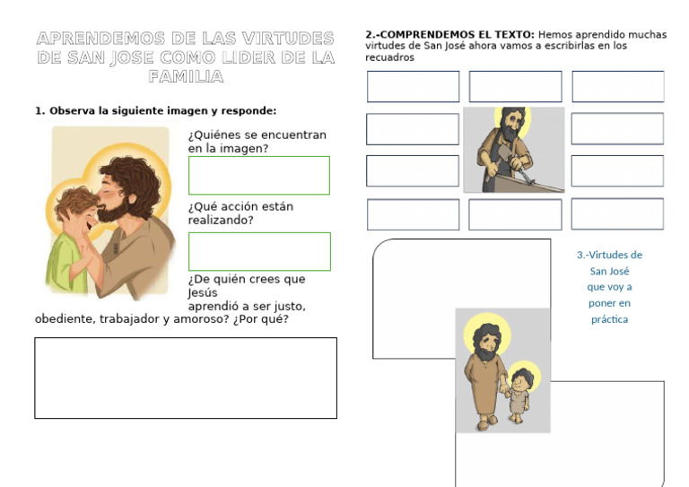 FICHA RELIGION-Aprendemos de Las Virtudes de San Jose | PDF
