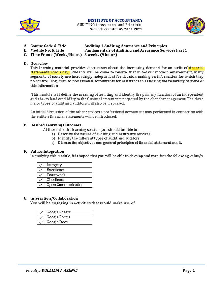 Auditing Module 1 PDF | PDF