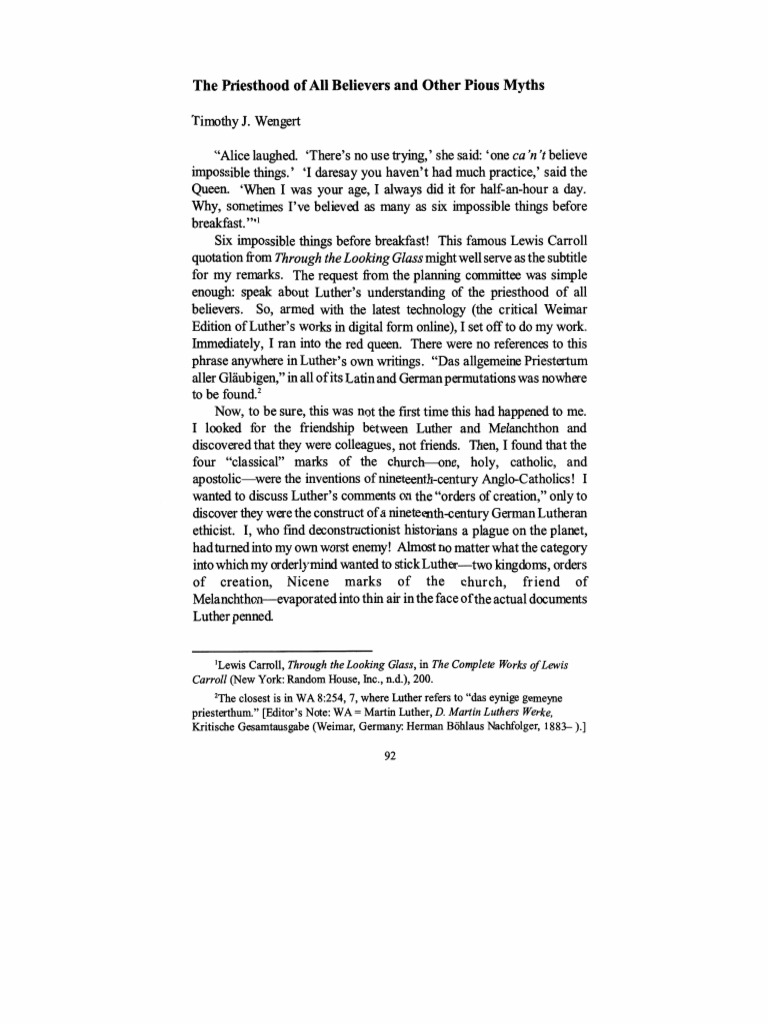 The Priesthood of All Believers and Other Pious Myths | PDF