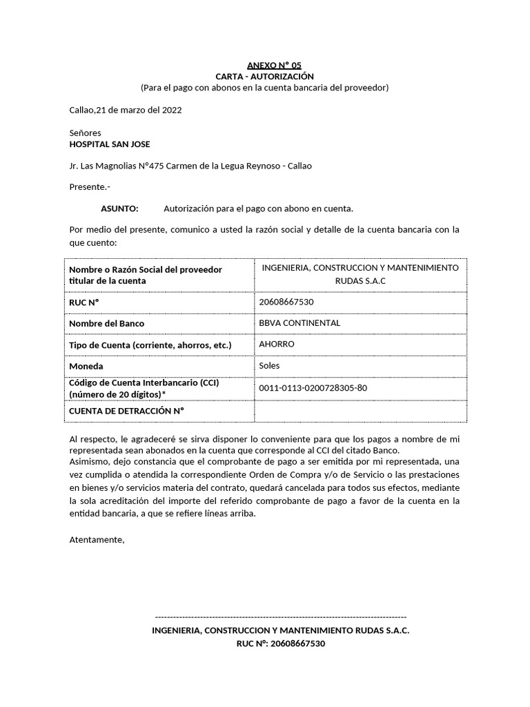 Anexo N 05 - Formato Carta Cci | PDF