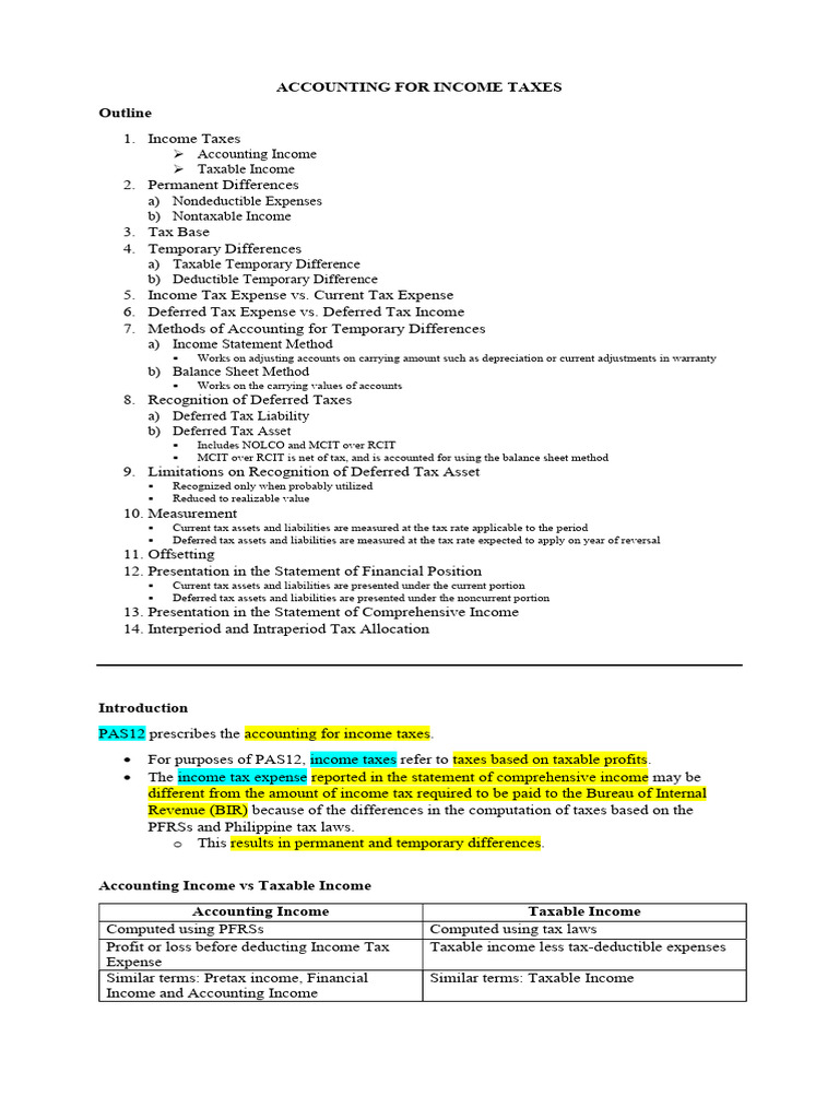 Notes On UNIT 1 Income Taxes | PDF