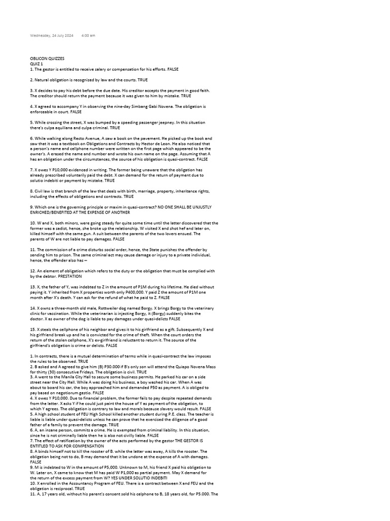 Oblicon Quizzes | PDF