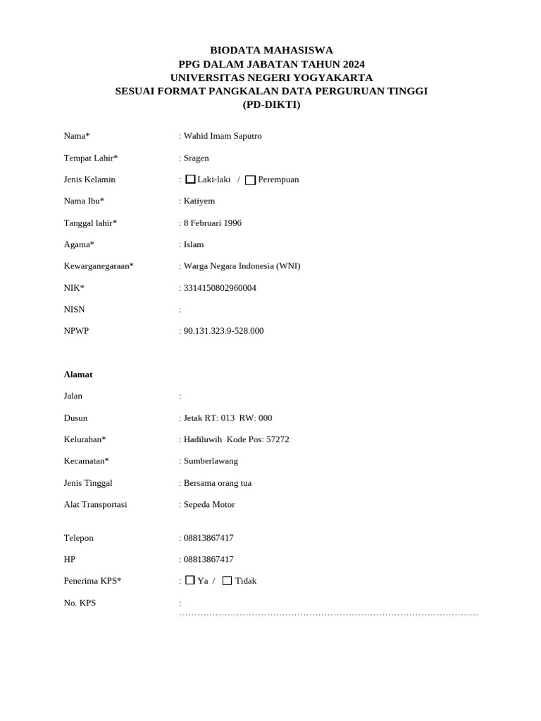 Biodata Ppg 2024 Uny Pdf