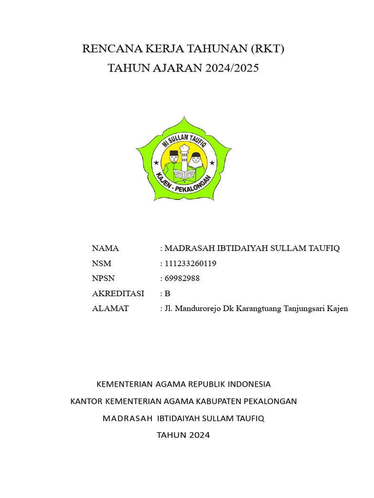 RKT Rencana Kerja Tahunan MI Sullam Taufiq Fix | PDF