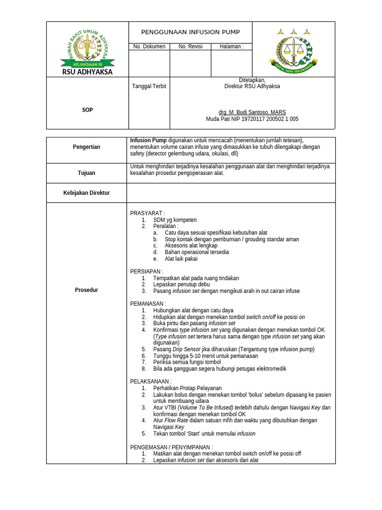 SOP Penggunaan Infusion Pump RSU | PDF | Turbomachinery | Science ...
