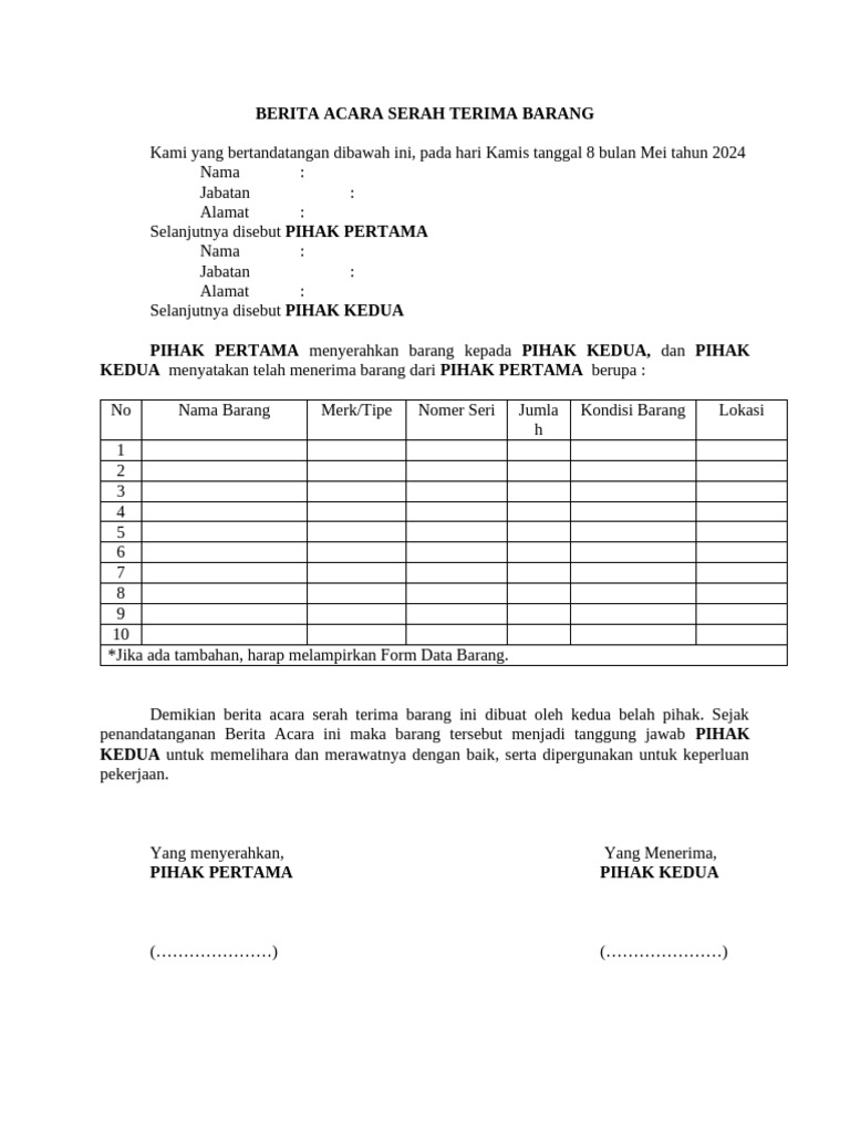 Form Serah Terima Barang | PDF