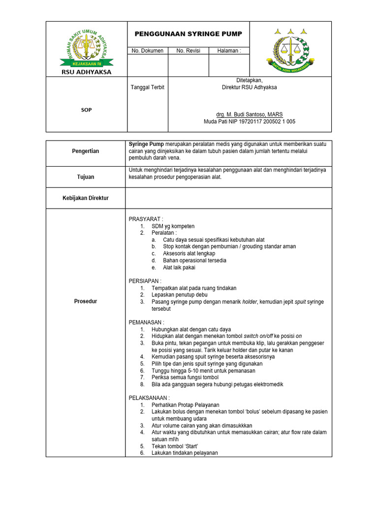 Panduan Penggunaan Syringe Pump RSU Adhyaksa | PDF | Medical Equipment ...